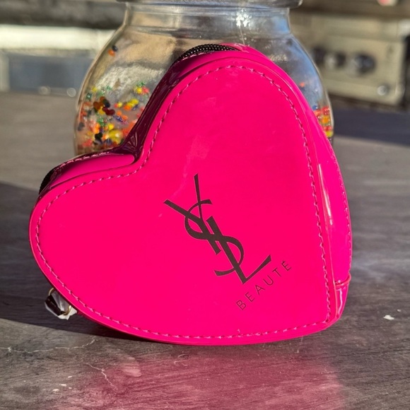 Accessories | Ysl Beaute Pink Black Heart Pouch New | Poshmark